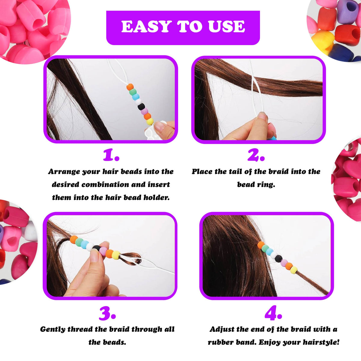 2 Pack Heart Shaped Silicone Hair Beads – 70 PCS 16mm, Premium Soft Ru